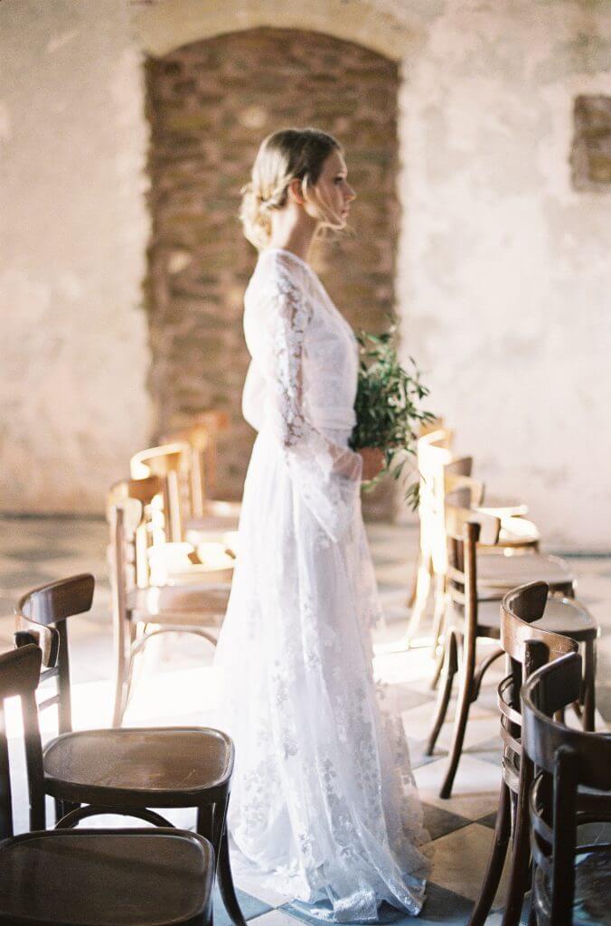 Bride and Ancient Greek Church Ruins - Les Anagnou Photographers